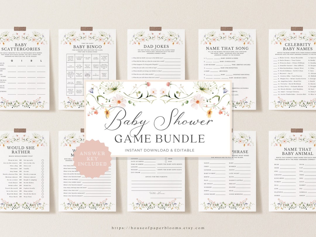 Wildflower Countryside Baby Shower Game Bundle Garden Party Baby Shower ...