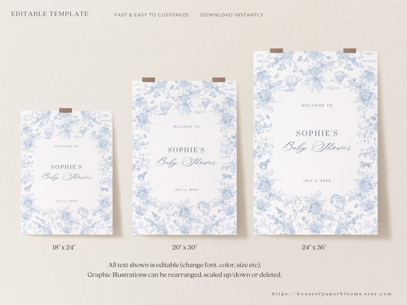 Toile De Jouy Baby Shower Bundle Blue Boy Baby Shower Invitation ...