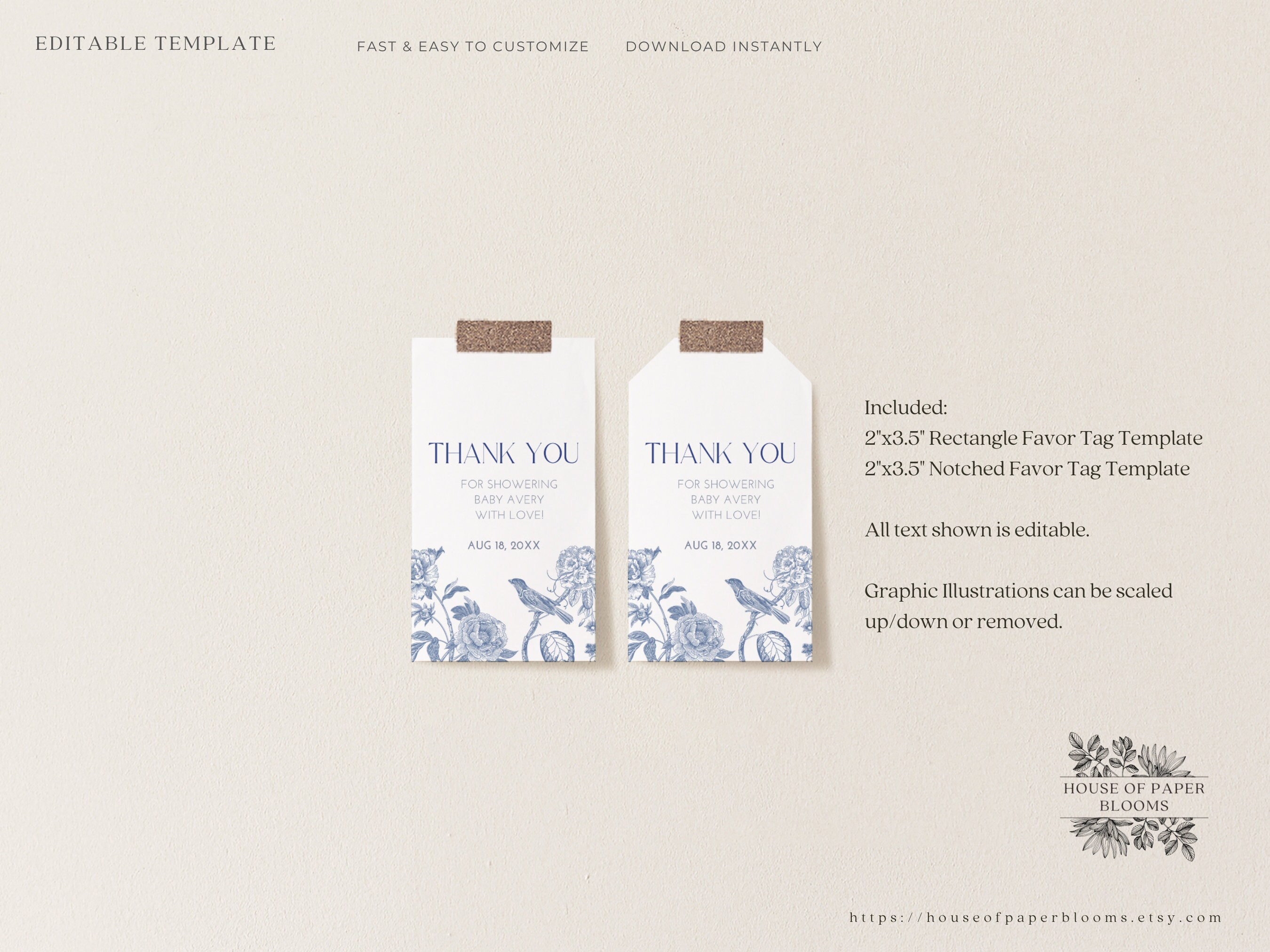 Customizable Thank You Tag Blue Baby Shower Gift Tag Boy Baby Shower ...