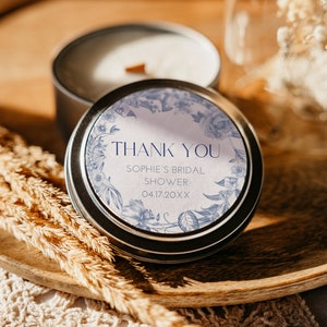 Dusty Blue Round Thank You Gift Tag or Sticker Bridal Shower Party ...