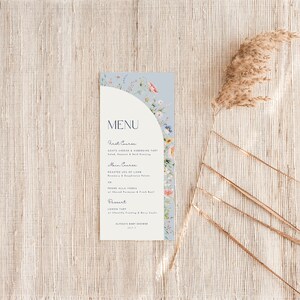 Soft Blue Floral Menu, Modern Wildflower Baby Shower Theme, Garden ...