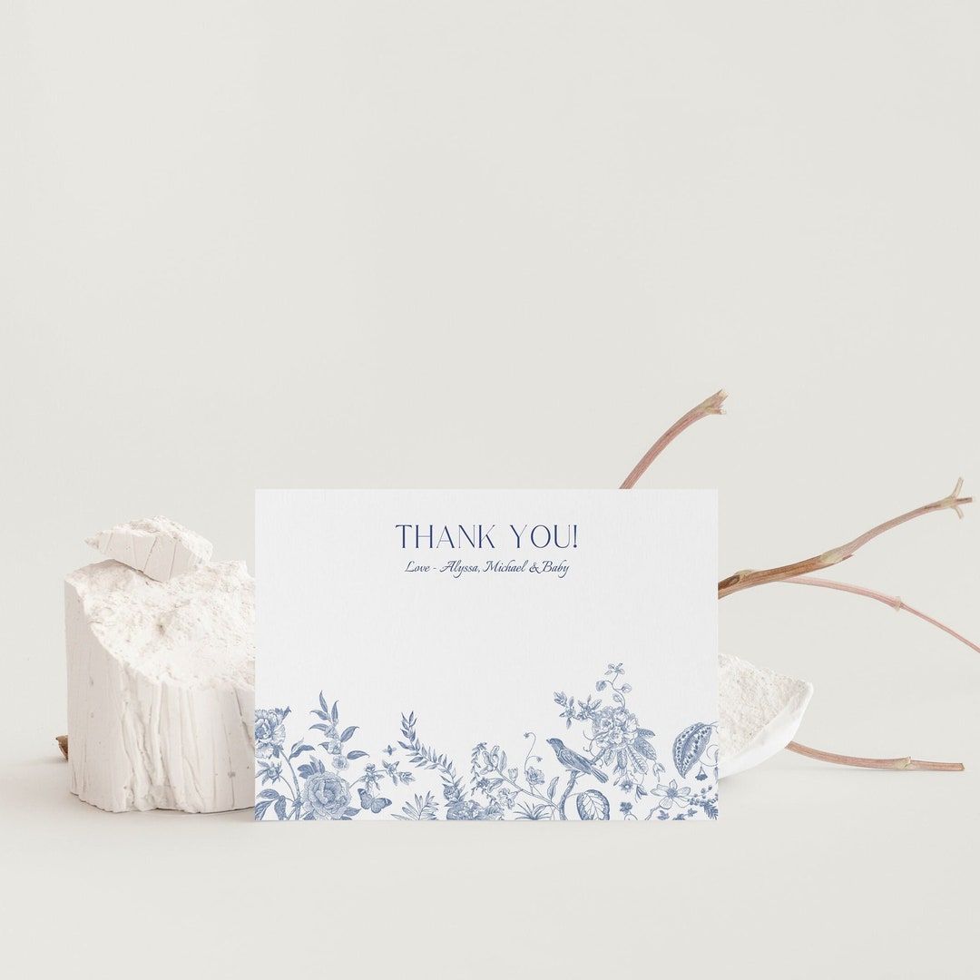 Dusty Blue Toile Thank You Card Chinoiserie Thank You Card Editable ...