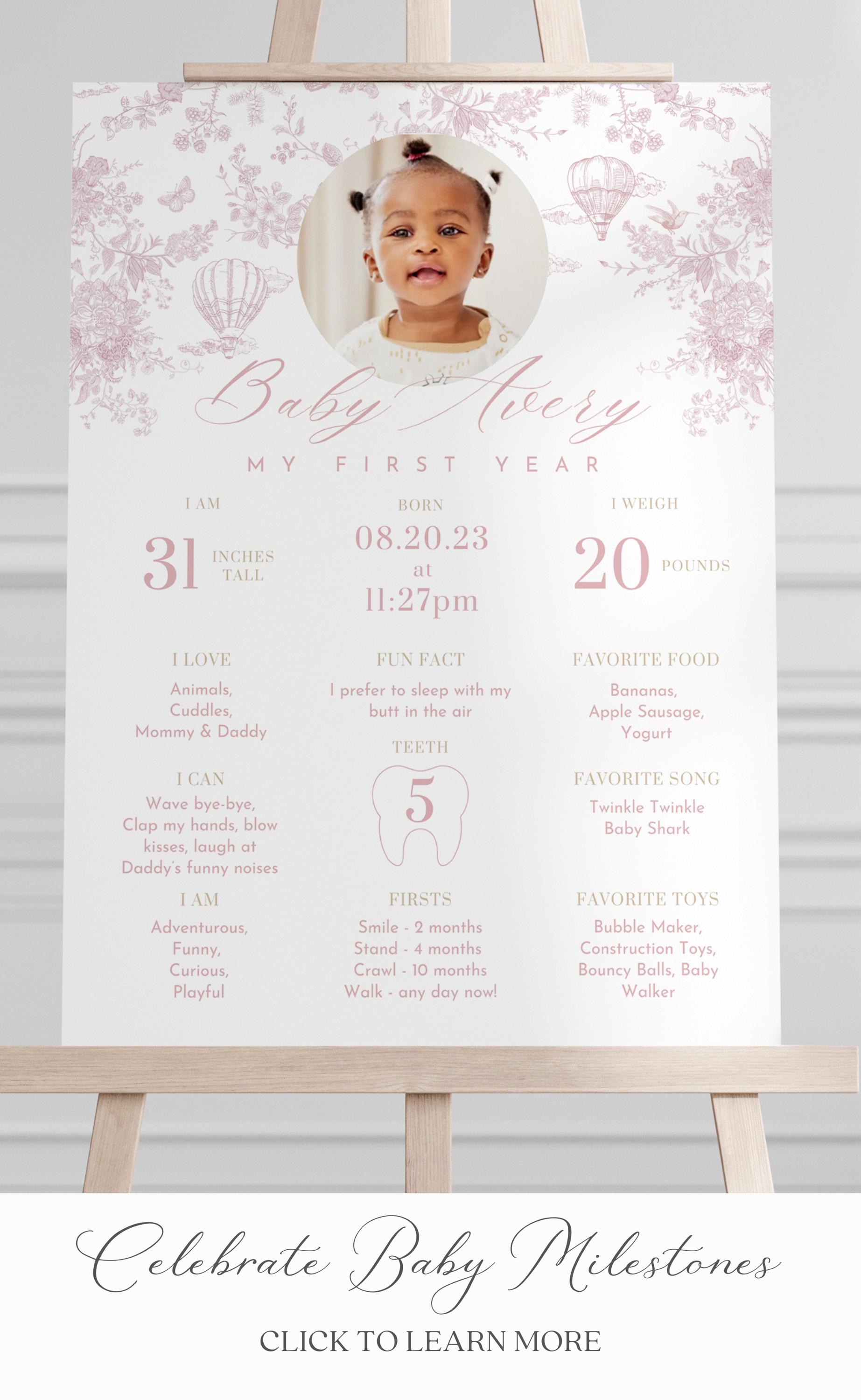 Baby Milestone Board Lavender Toile My First Year Template First ...