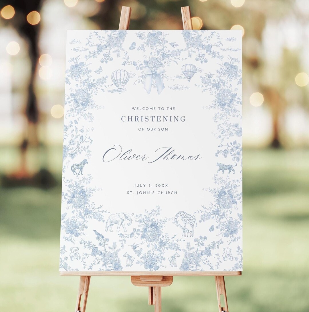 Baby Boy Christening Welcome Sign for Baptism Religious Decor Blue ...