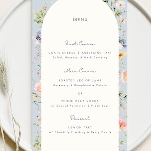Blue Floral Menu Card Wedding Something Blue Bridal Shower Flower Menu ...