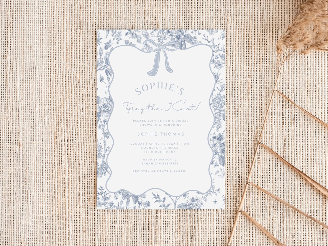 Floral Toile Bridal Shower Invitation Wavy Bridal Shower Bow Invite ...
