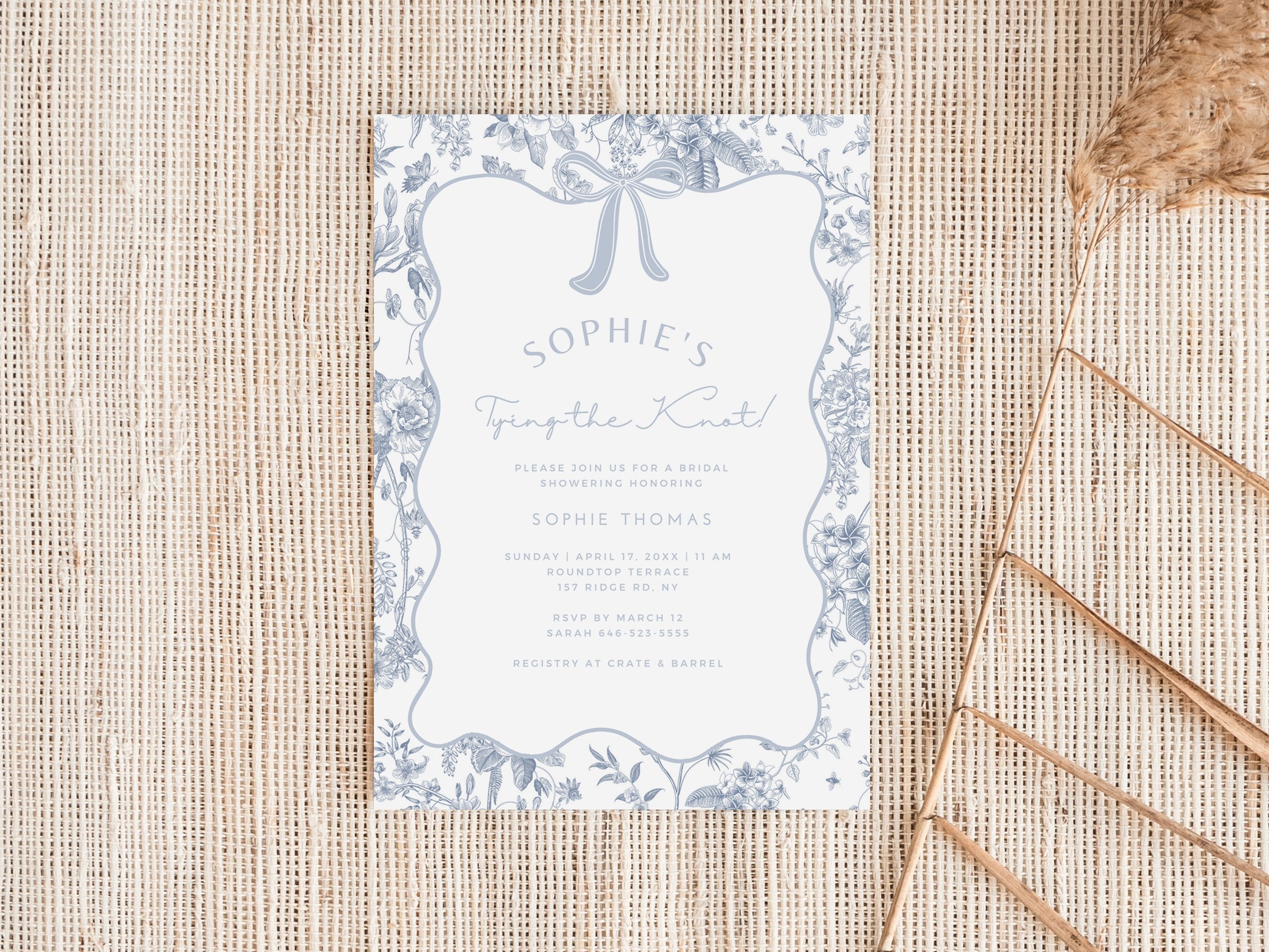 Floral Toile Bridal Shower Invitation Wavy Bridal Shower Bow Invite ...