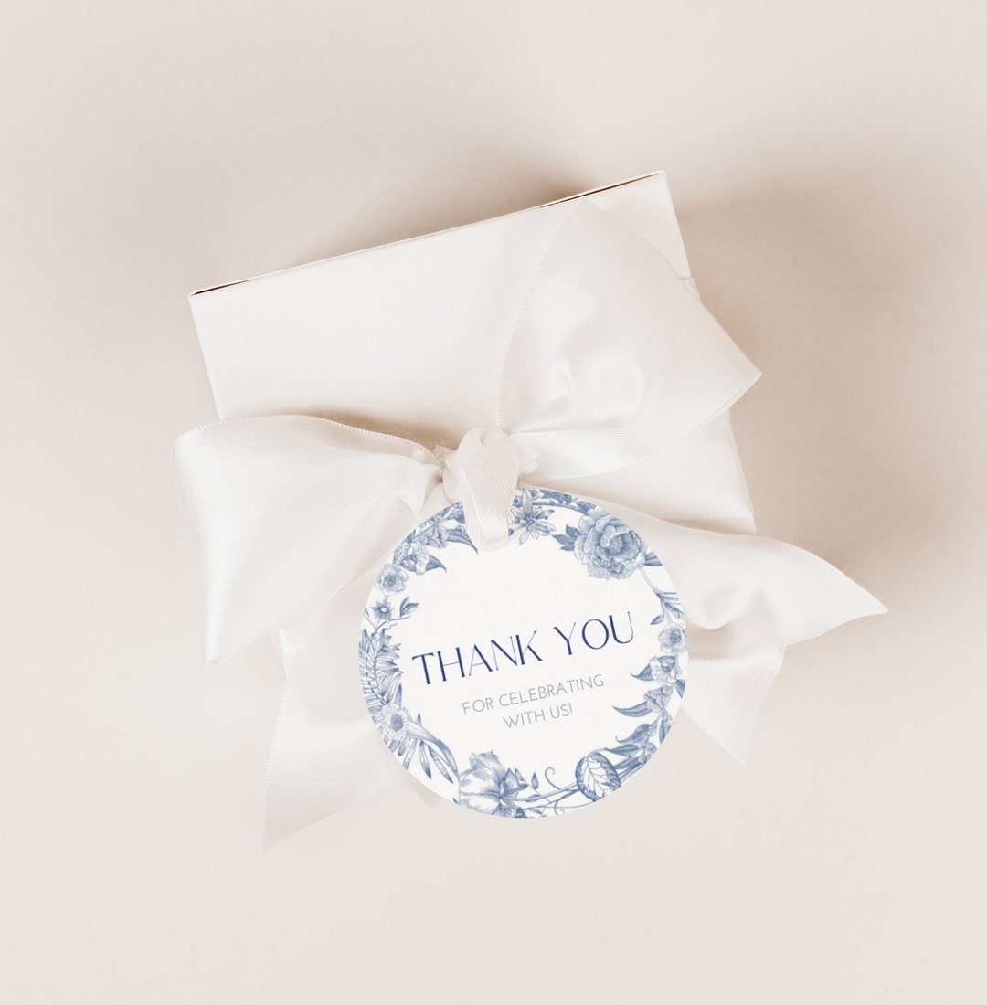 Dusty Blue Round Thank You Gift Tag or Sticker Bridal Shower Party ...