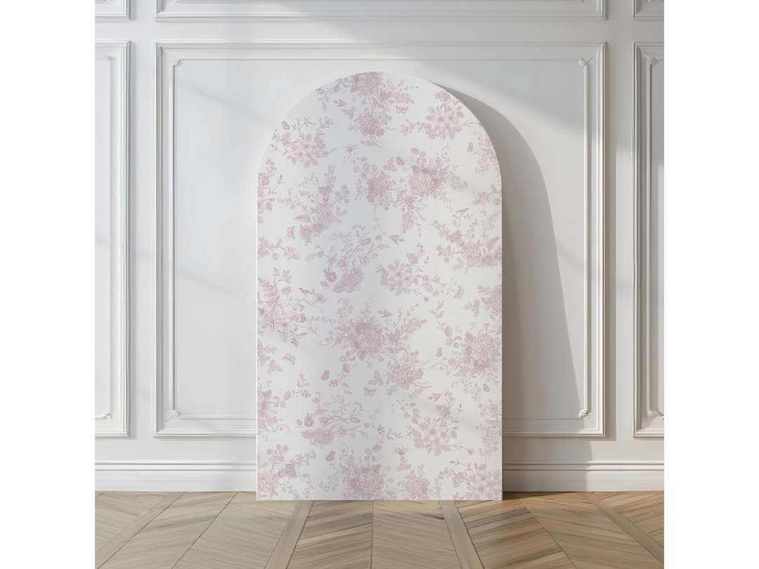 Pink Floral Toile Pattern Printable Party Decoration Backdrop Vintage Photo Booth 4x7 Pink White ...