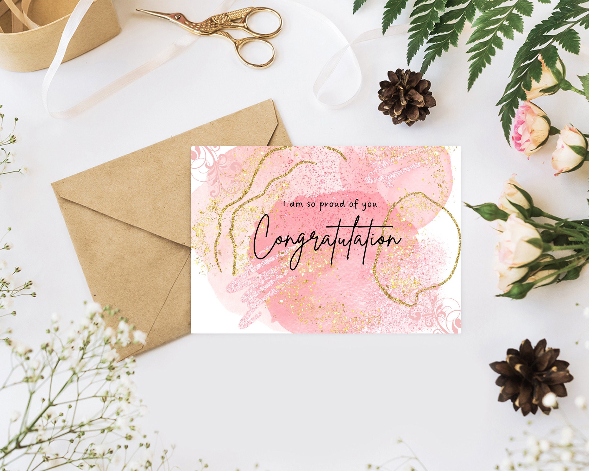 Pink Congratulations Card Template | Printable Editable Card Template ...