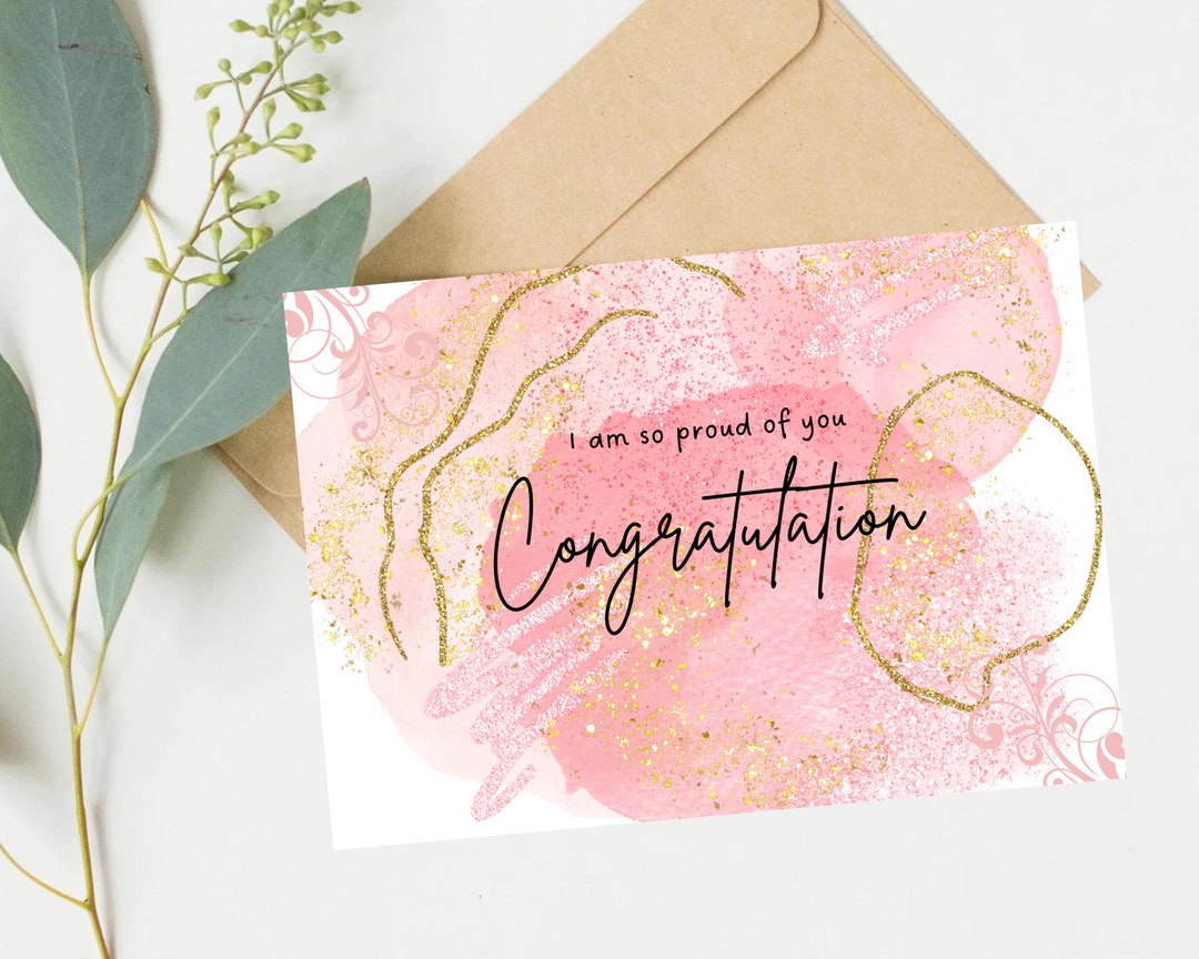 Pink Congratulations Card Template | Printable Editable Card Template ...