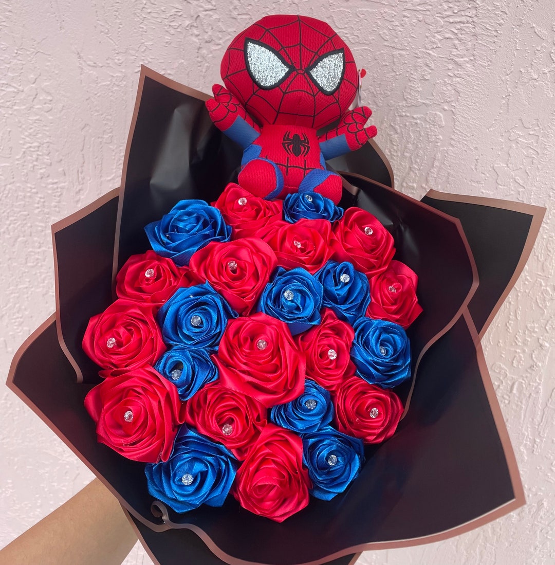 Spider-man Bouquet, Eternal Roses, Bouquet,roses Bouquet, Blue & Red ...