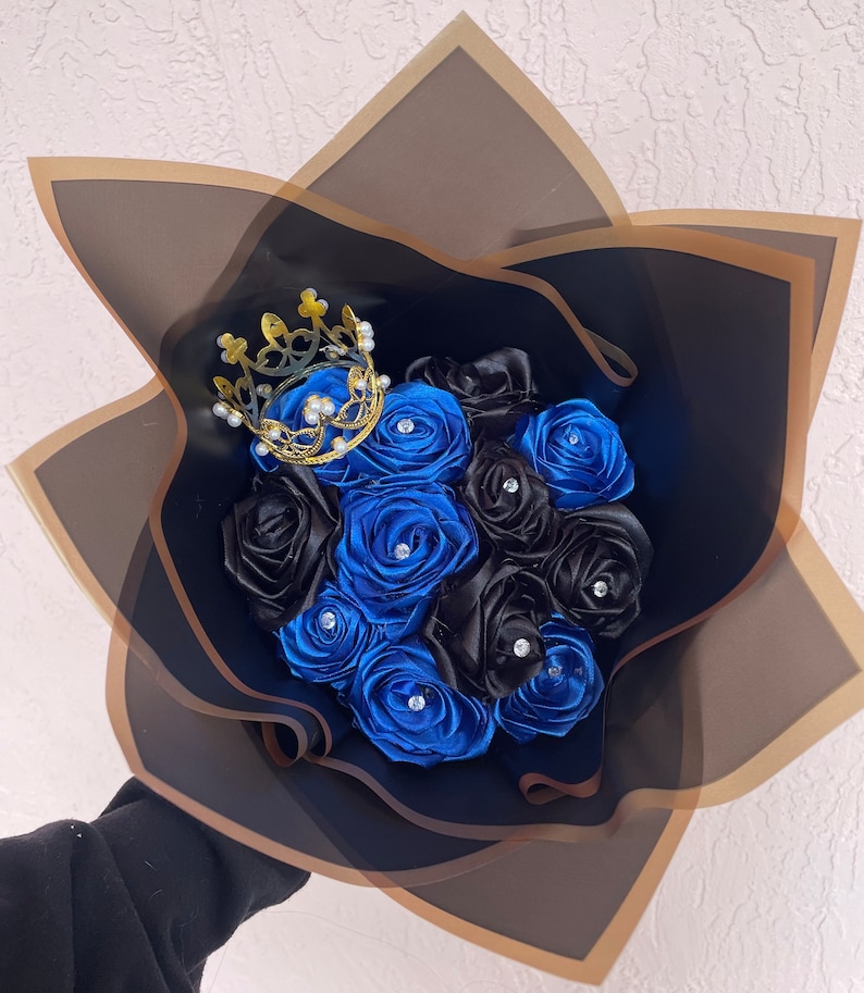 Blue & Black Roses, Bouquet,ramo Buchón - Etsy