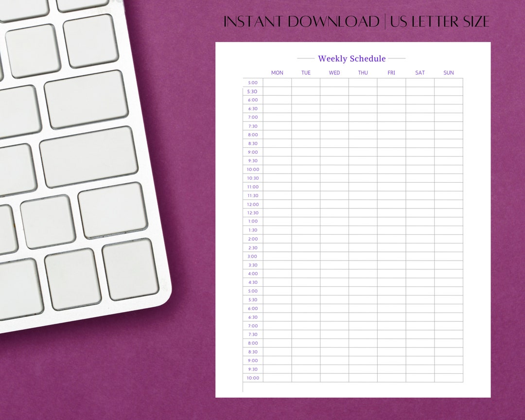 Hourly Weekly Schedule Printable Weekly Schedule Hourly - Etsy