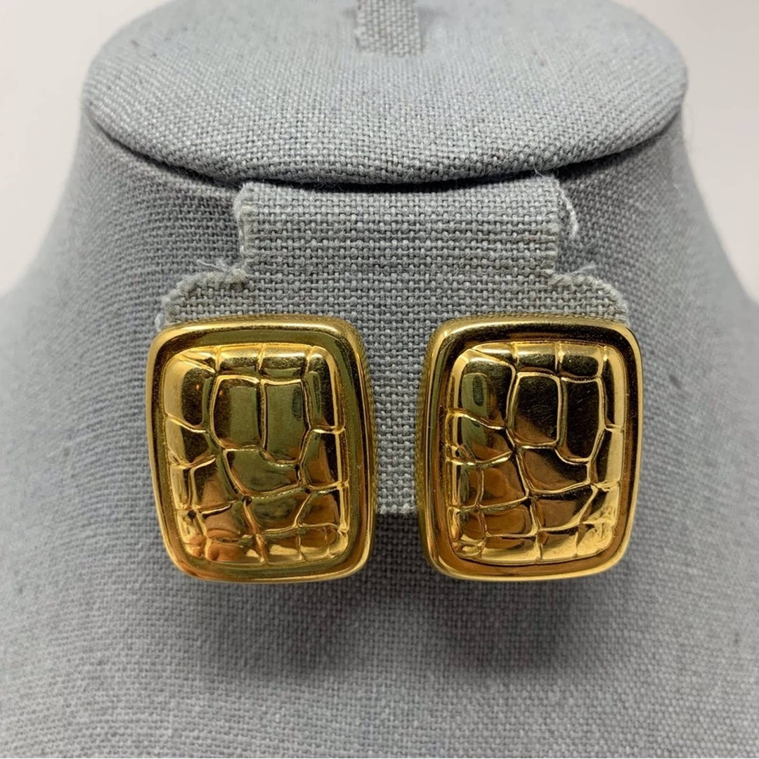 Vintage Avon Gold Tone Rectangle Animal Print Crocodile Textured Stud ...