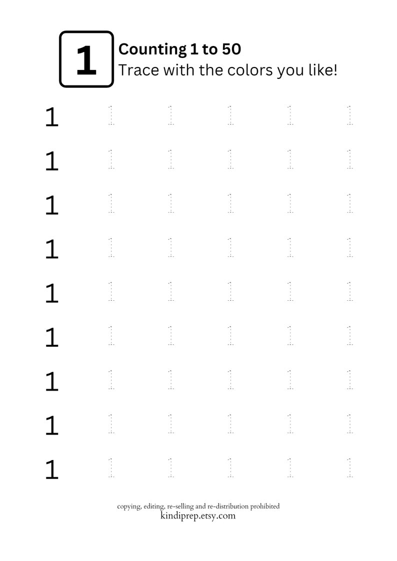 Preschool Activity Worksheet - Number Tracing - 1 to 50 - Etsy