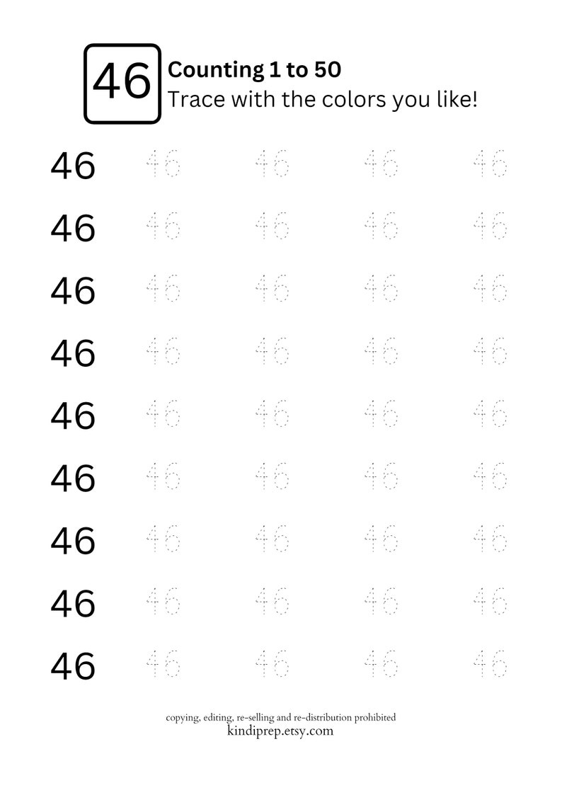 Preschool Activity Worksheet - Number Tracing - 1 to 50 - Etsy