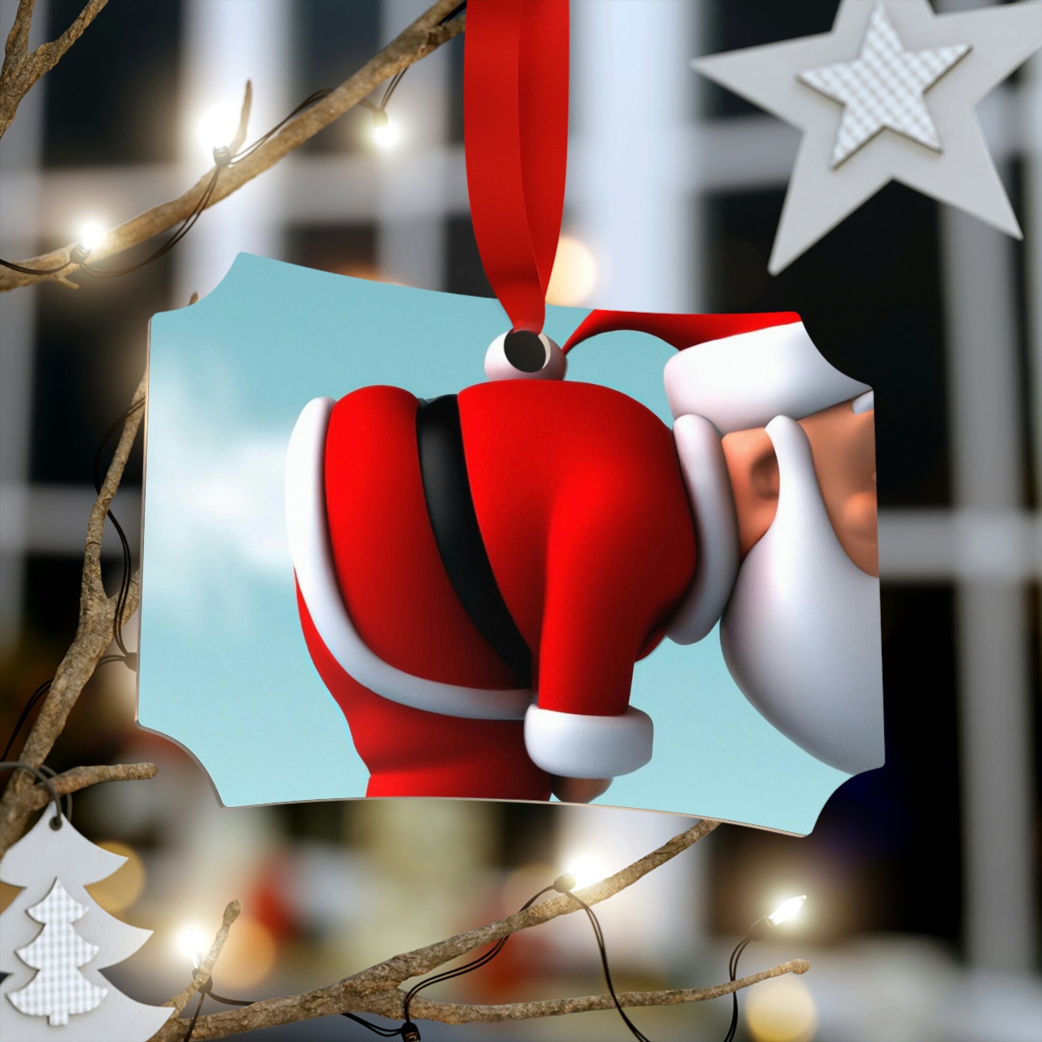 Santa Claus Farting Christmas Ornament - Metallic Ornaments (round ...