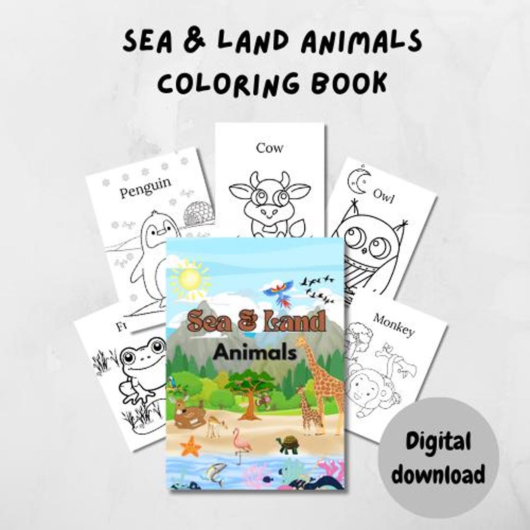 Sea and Land Animal Coloring Book for Kids 72 Pages Digital Learning ...