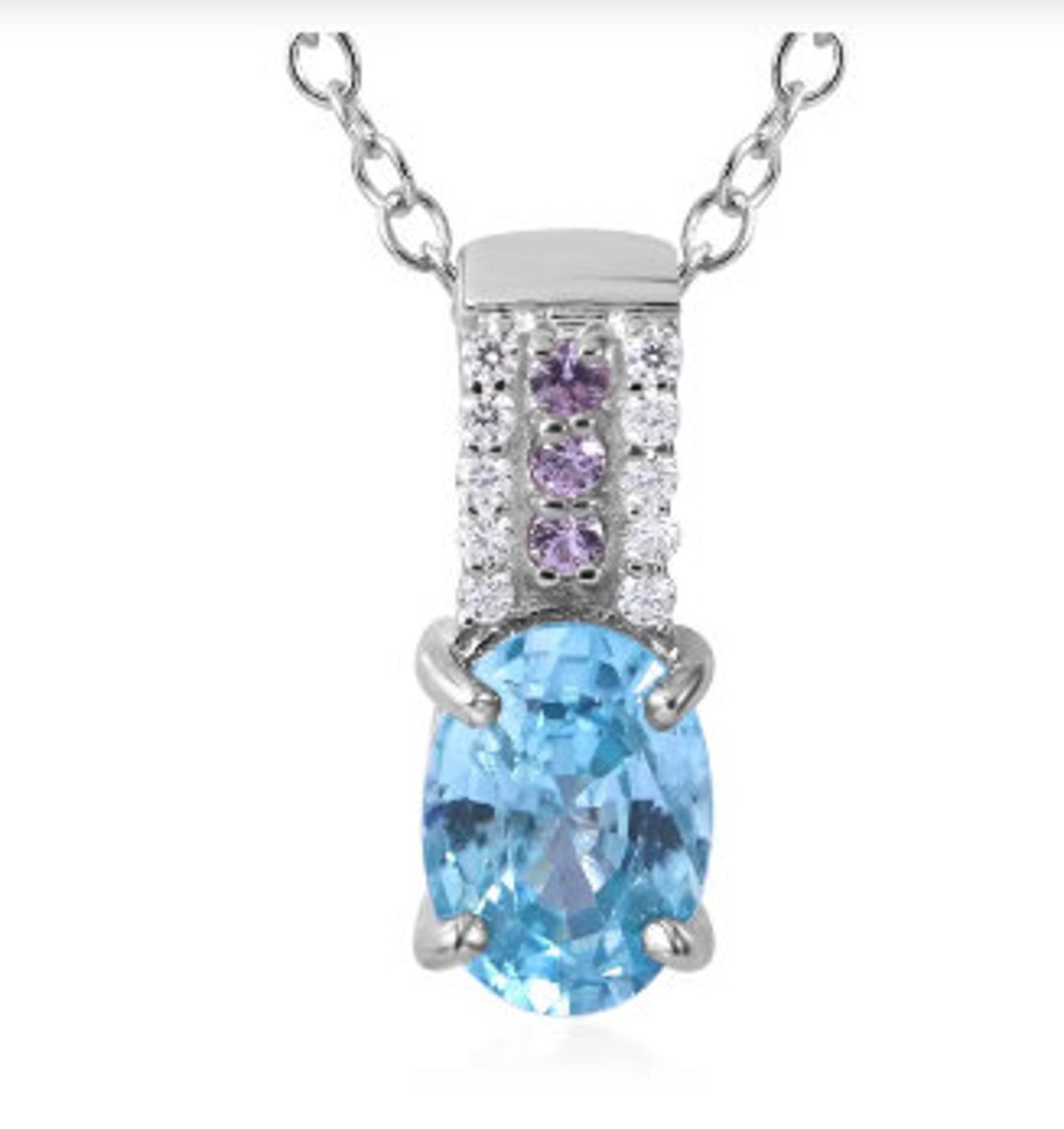 Cambodian Blue Zircon and Multi Gemstone Pendant Necklace 18 Inches in ...