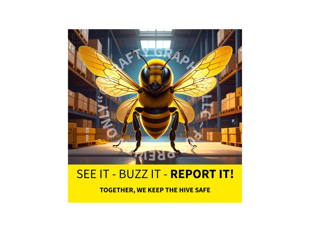Workplace Safety Bee Poster: Hazard Awareness Wall Art (digital ...