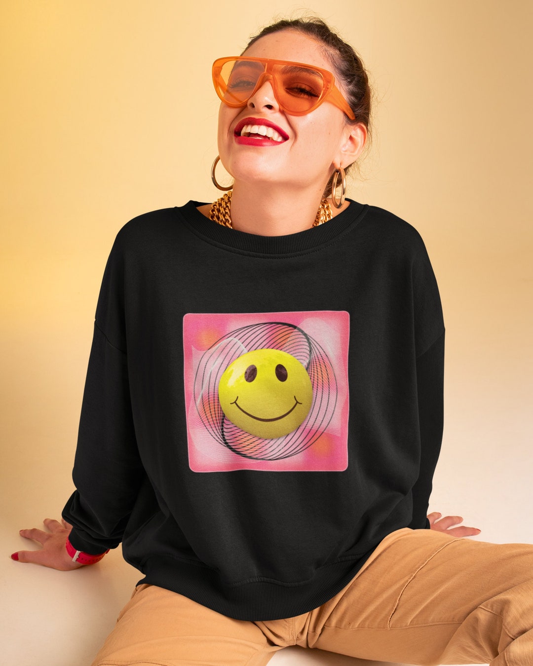Smiley Face Sweatshirt, Sustainable Clothing, Y2k, Rave Clothes, Trippy ...