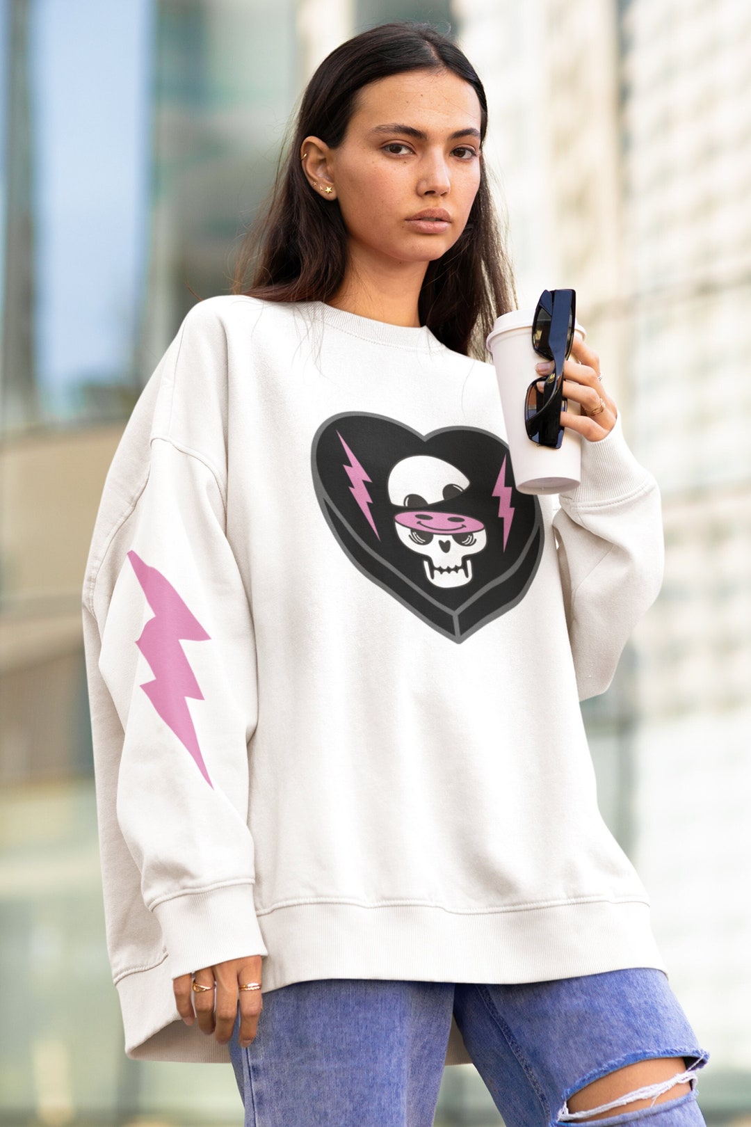 Smiley Face Sweatshirt, Sustainable Clothing, Skull, Lightning Bolt ...