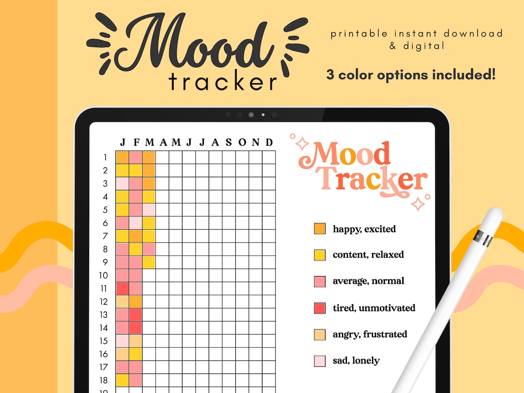 Mood Tracker || Year in Pixels || Mental Health Tracker || Anxiety ...
