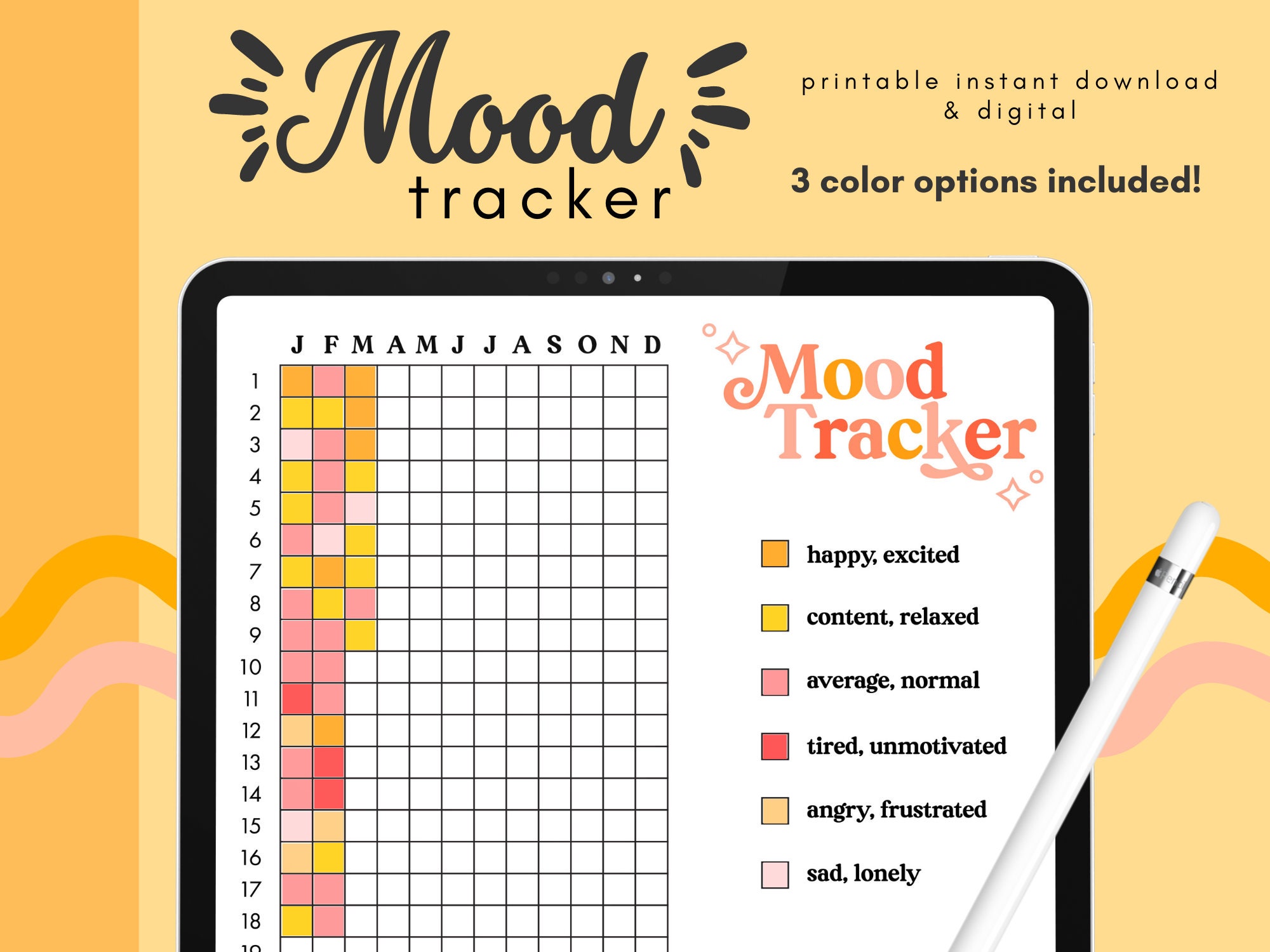 Mood Tracker || Year in Pixels || Mental Health Tracker || Anxiety ...