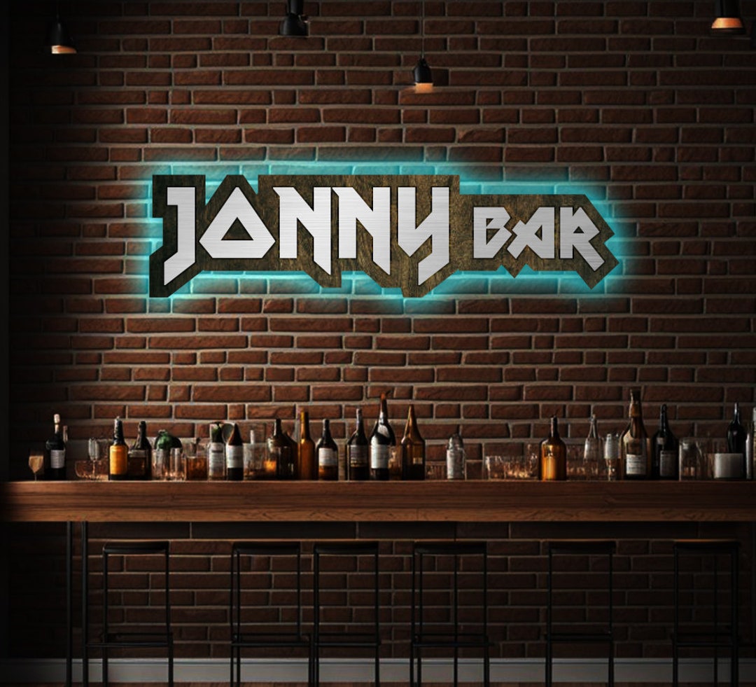 Custom LED Bar Sign for Wall: 3D Wood & Steel, Multicolr Lights - Etsy