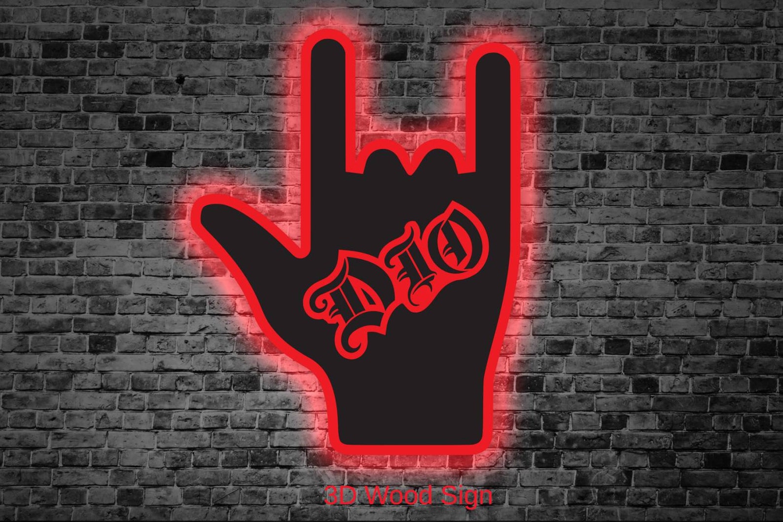 Dio Sign of the Horns: LED Wall Art, 3D Wood Rock Hand - Etsy