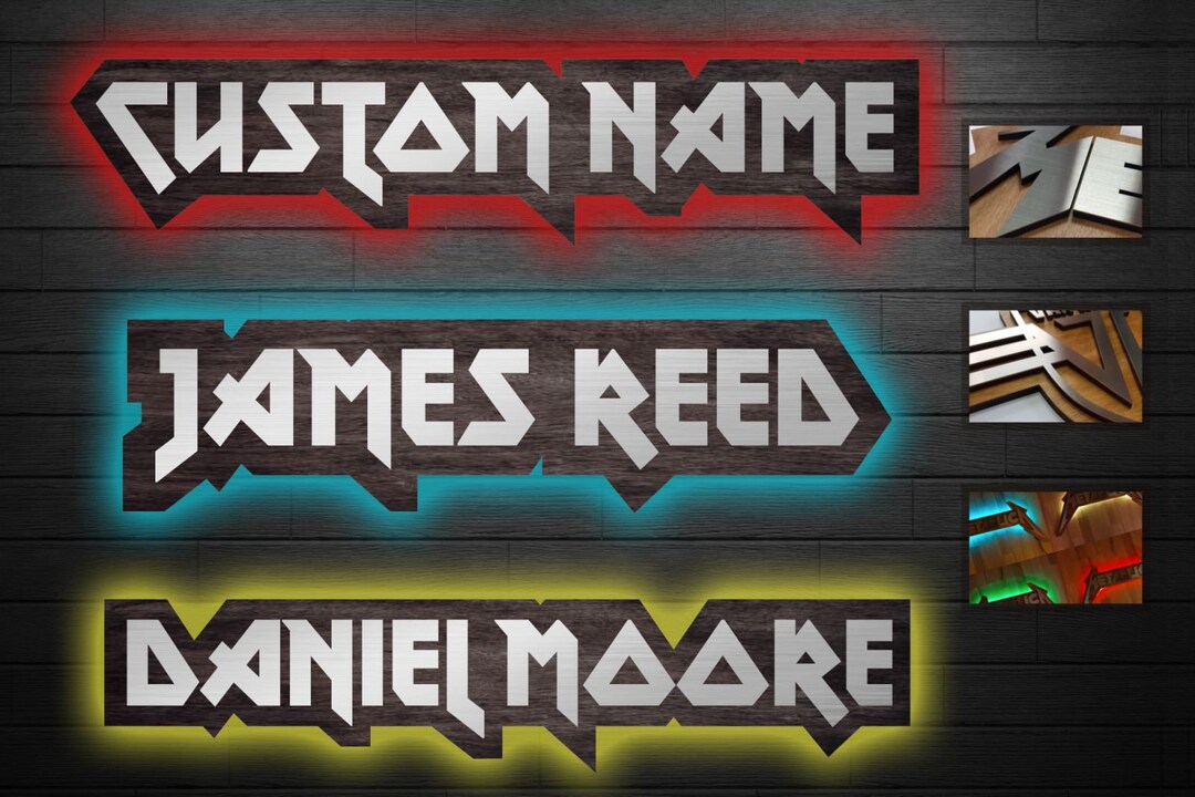 Metal Band LED Sign, Your Name Wood Sign 3D, Iron Maiden Inspired ...