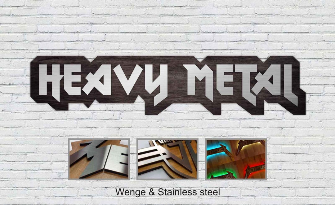 Heavy Metal Wood and Steel Sign With LED Lights, 3D Custom Heavy Metal ...