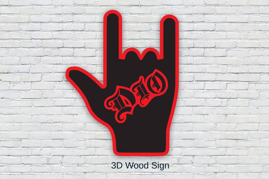 Dio Sign of the Horns: LED Wall Art, 3D Wood Rock Hand - Etsy
