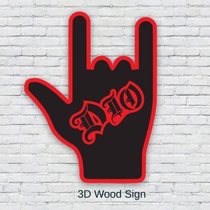 Dio Sign of the Horns: LED Wall Art, 3D Wood Rock Hand - Etsy