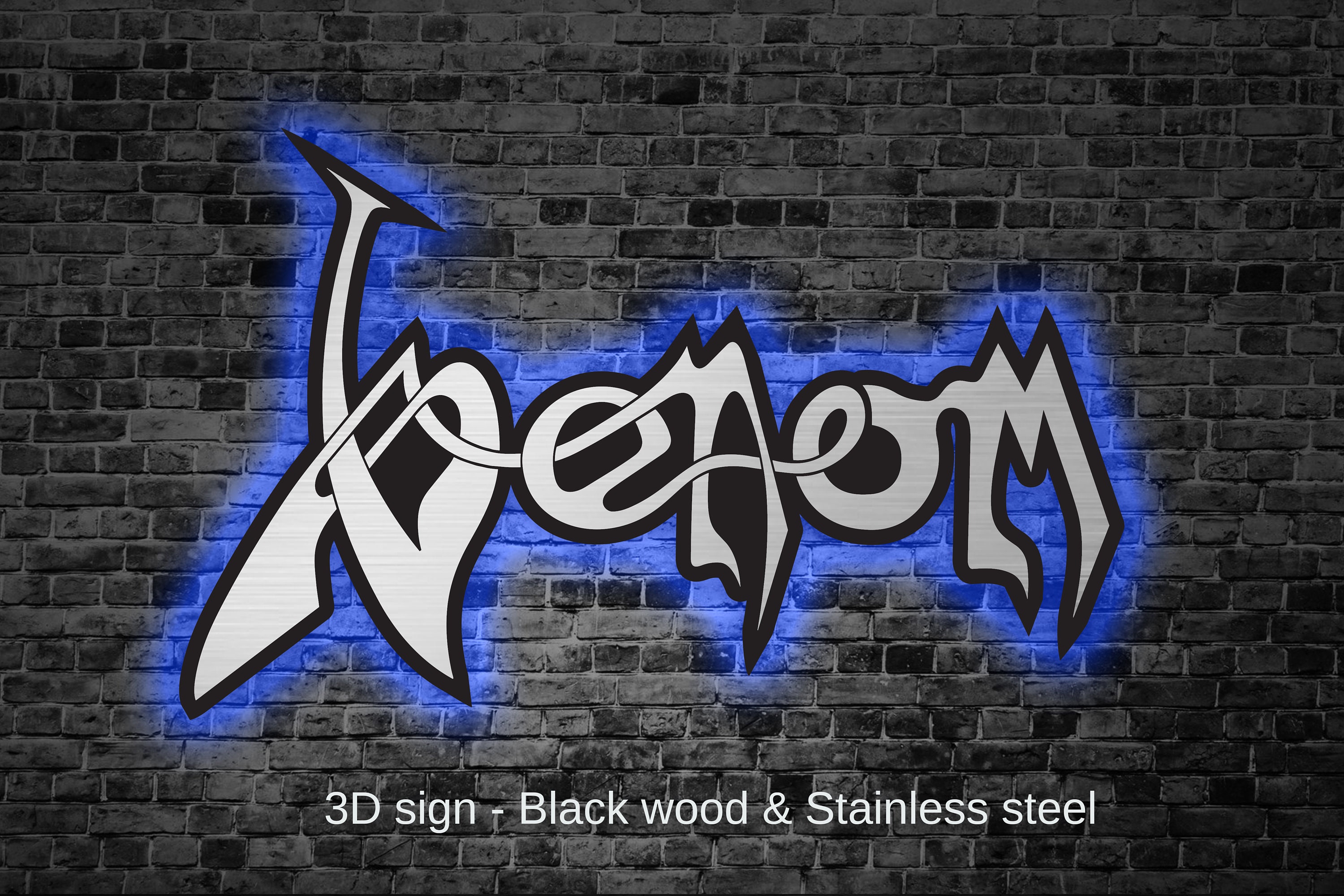 Venom Band LED Sign for Wall, Black Metal Fan Gift, Wood and Metal Art ...