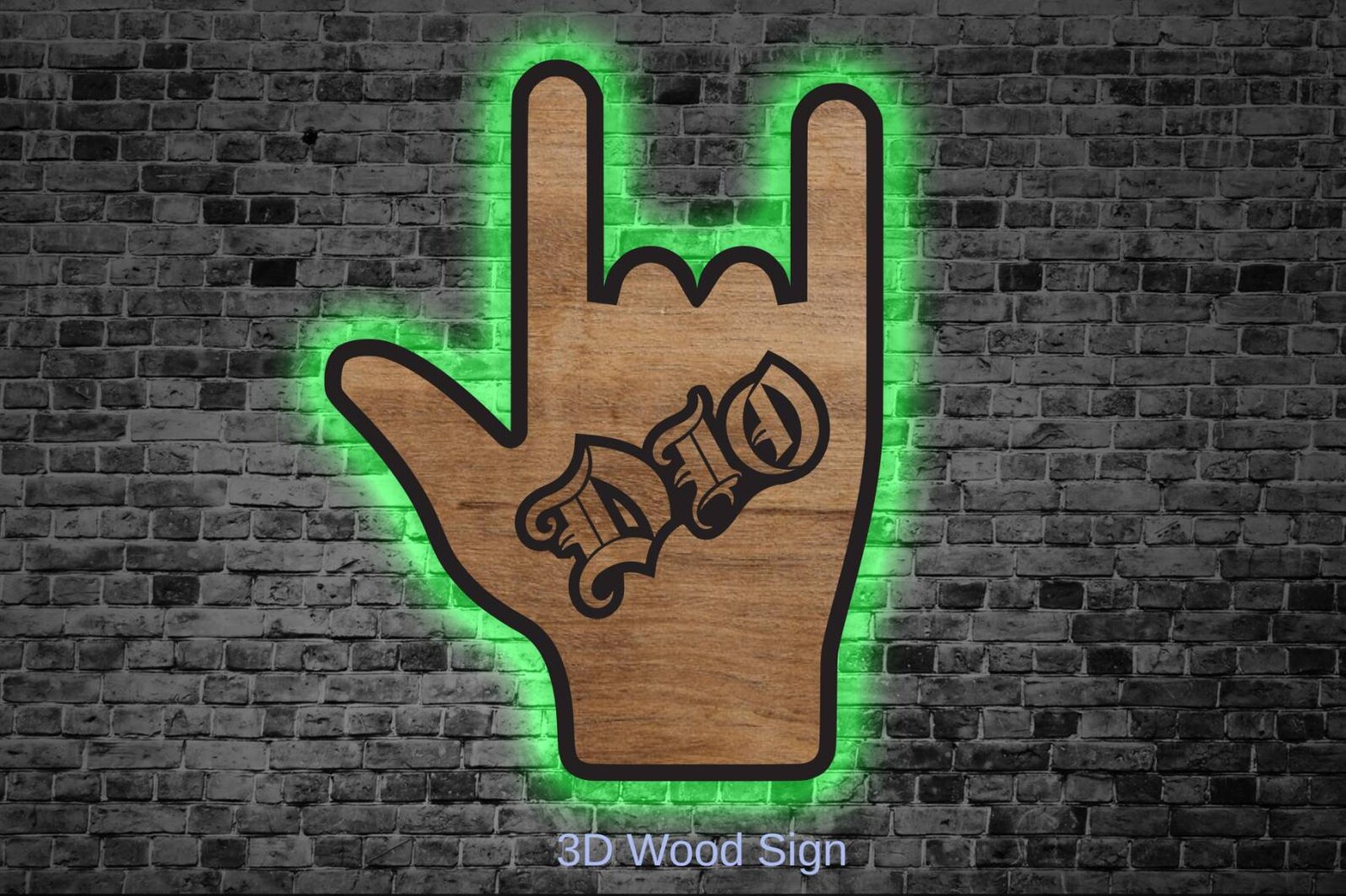 Dio Sign of the Horns: LED Wall Art, 3D Wood Rock Hand - Etsy