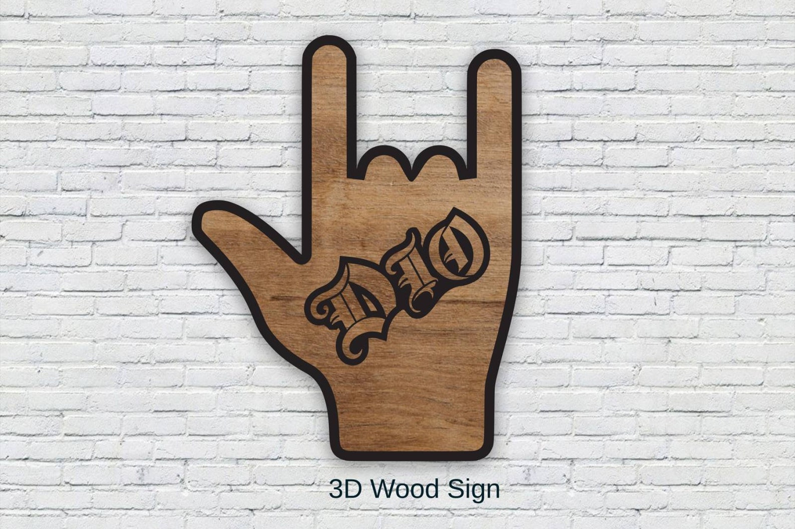 Dio Sign of the Horns: LED Wall Art, 3D Wood Rock Hand - Etsy