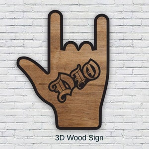LED Sign of the Horns, Dio, Rock Hand Sign, Heavy Metal Rock Wood Wall ...
