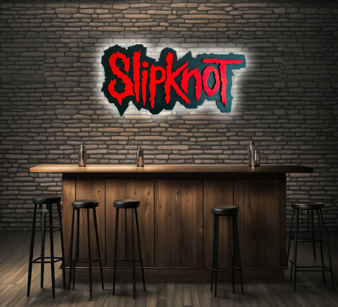 Slipknot Wood Sign for Wall, Slipknot LED Sign 3D, Heavy Metal Bar Home ...
