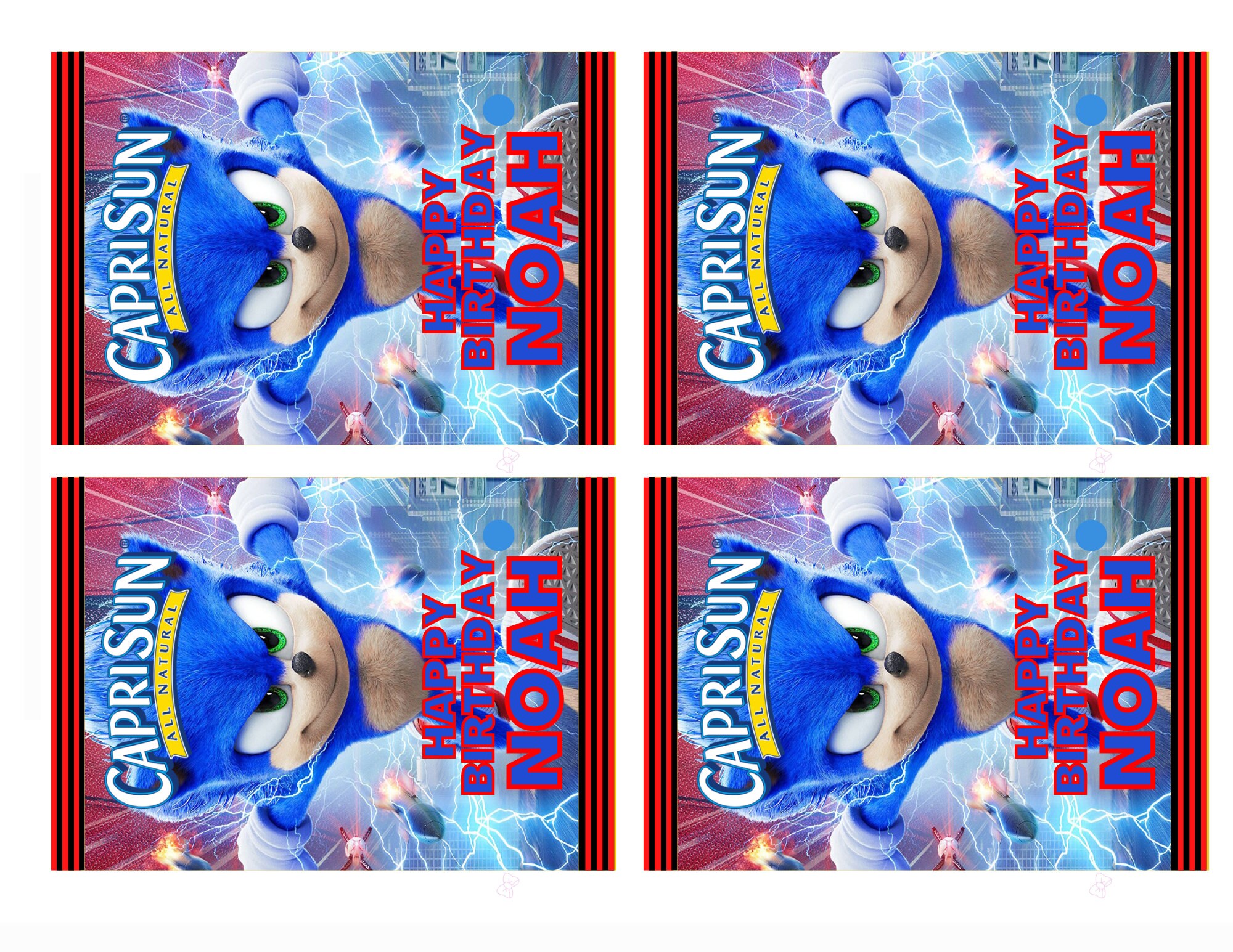 Sonic Birthday Party: Chip Bag, Juice Pouch, Water Labels (digital File ...