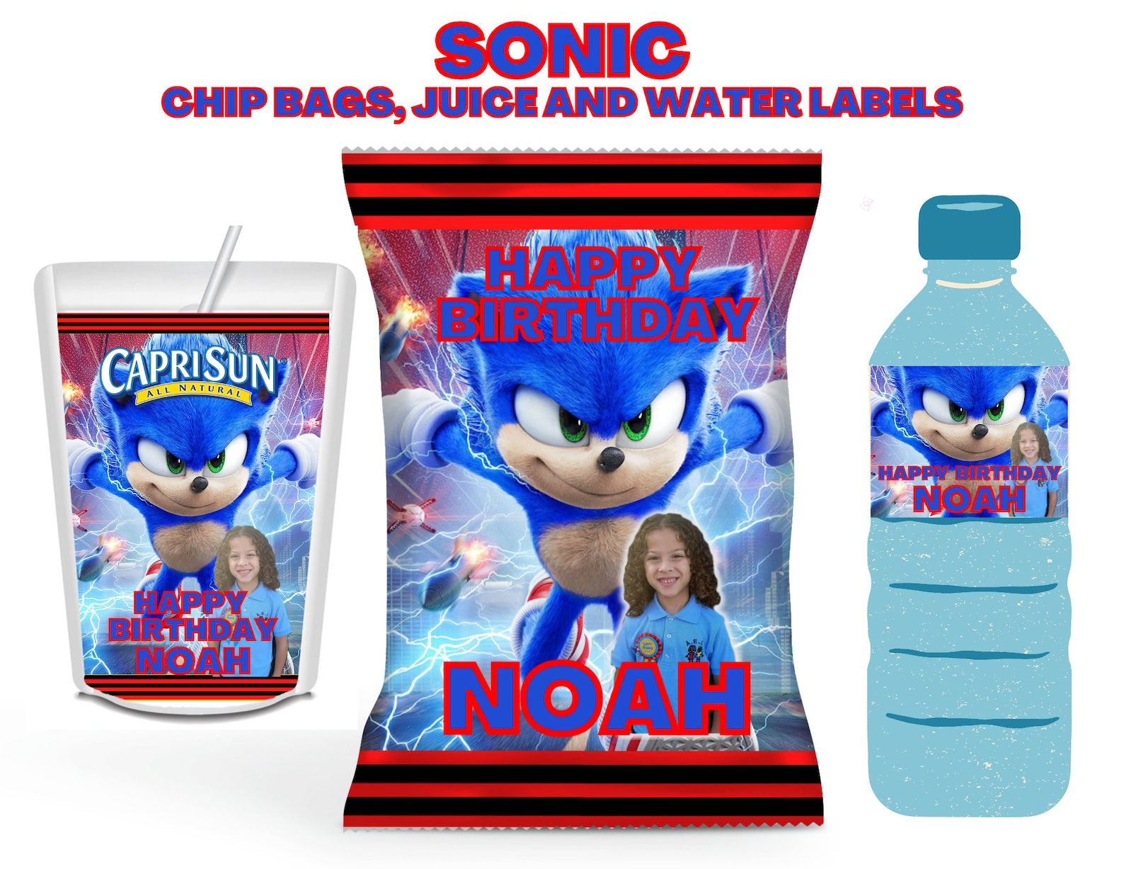 Sonic Birthday Party: Chip Bag, Juice Pouch, Water Labels (digital File ...