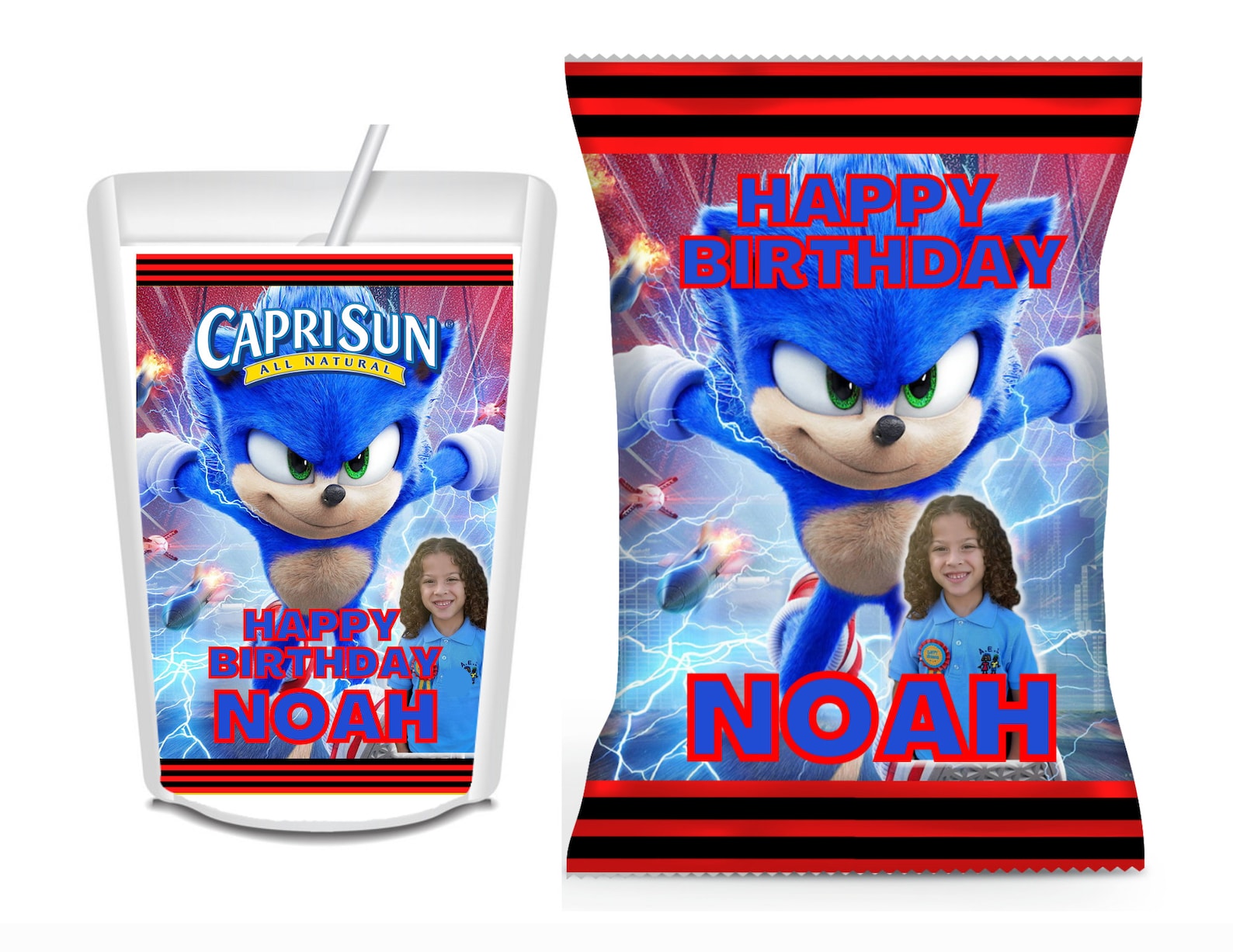 Sonic Birthday Party: Chip Bag, Juice Pouch, Water Labels (digital File ...