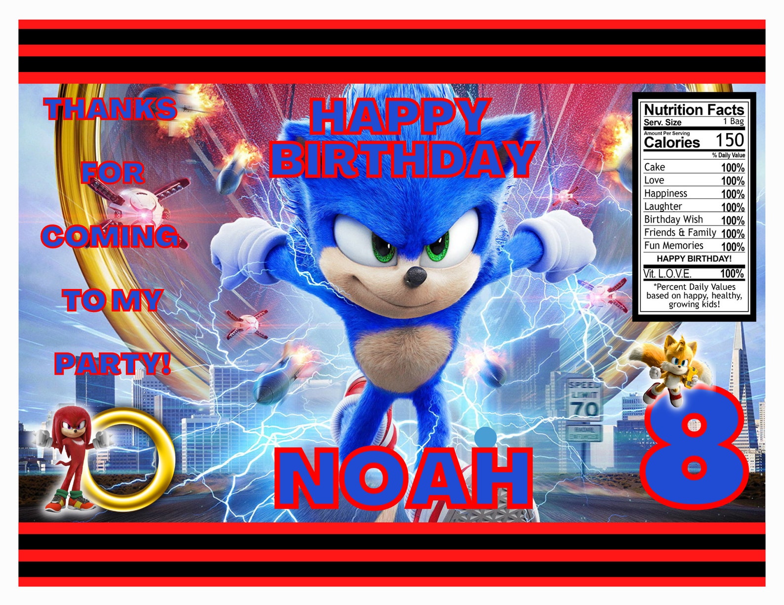Sonic Chip Bags, Sonic Juice Pouches, Sonic Water Labels, Sonic Party ...