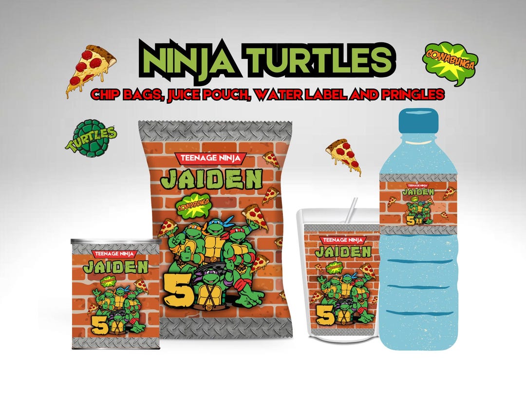 Ninja Turtles Chip Bags, Ninja Turtles Juice Pouches, Ninja Turtles Water Labels, Ninja Turtles ...