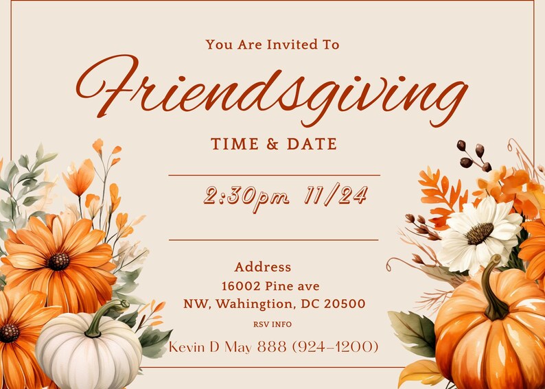 Fall Dinner Party Friendsgiving Invitation Instant Download ...