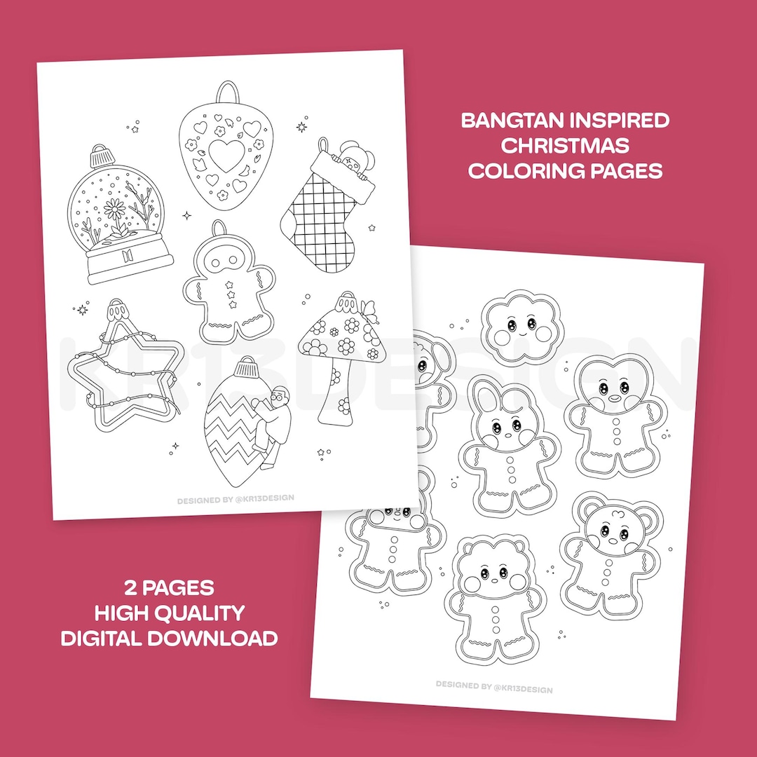 Bangtan Inspired Christmas Coloring Pages / DIGITAL DOWNLOAD / Color ...