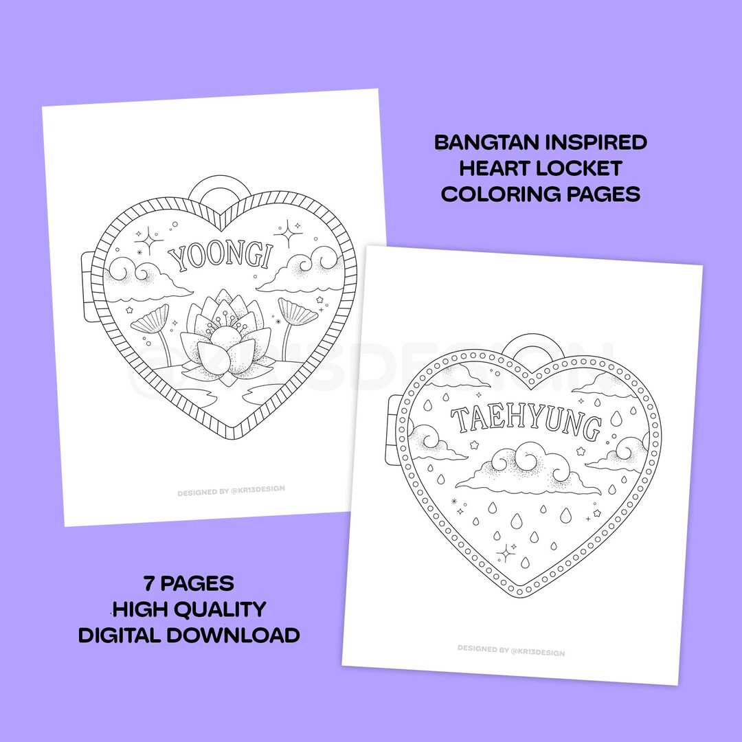 Bangtan Inspired Heart Locket Coloring Pages / DIGITAL DOWNLOAD / Color ...