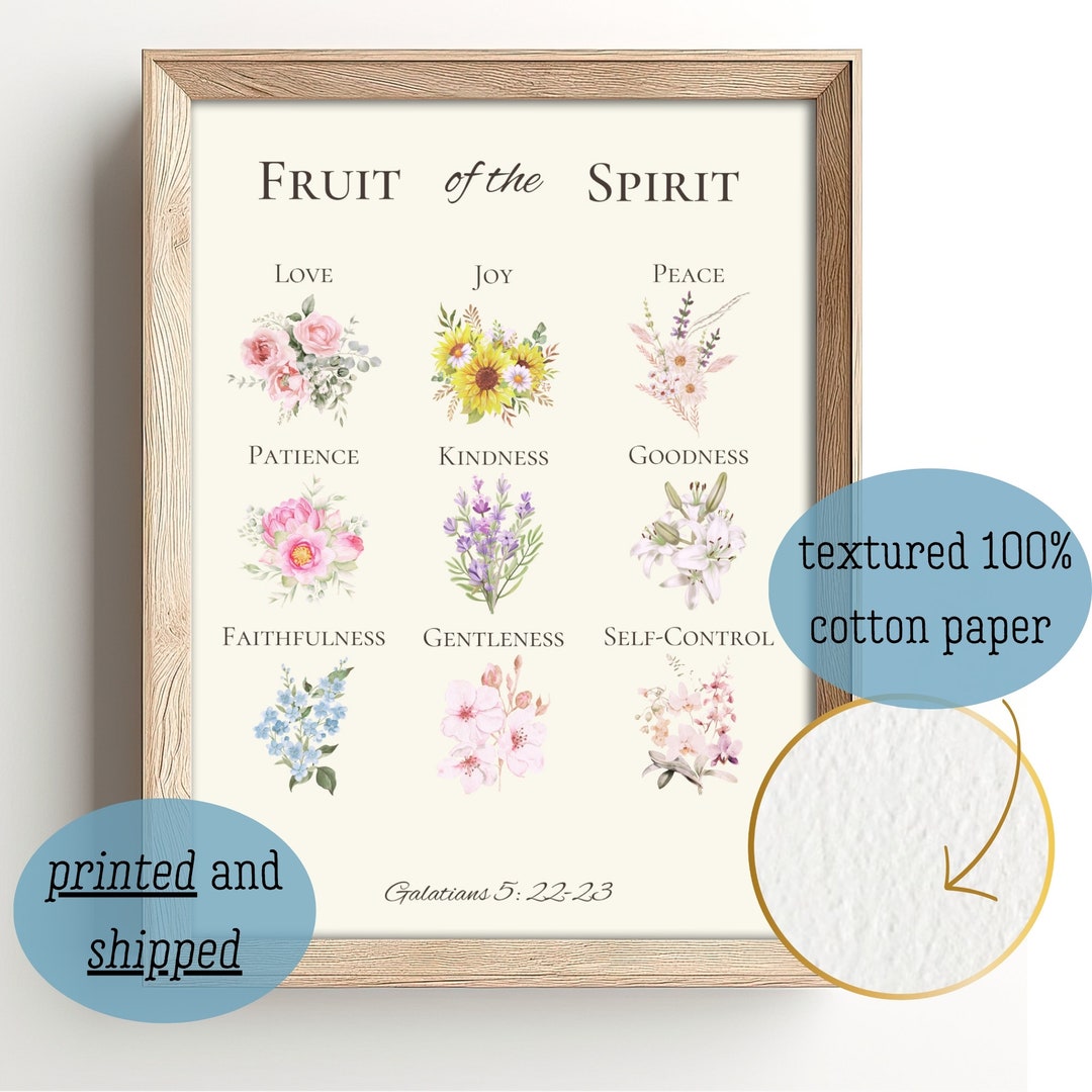 Bible Verse Print Vintage Poster Fruit of the Spirit Scripture Wall Art ...