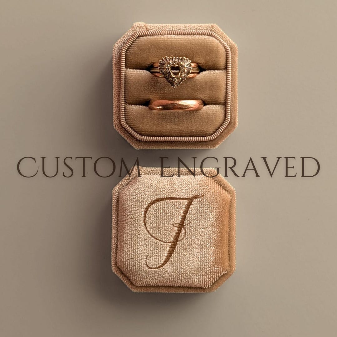 Personalized Engagement Ring Box Velvet Wedding Ring Holder Champagne ...
